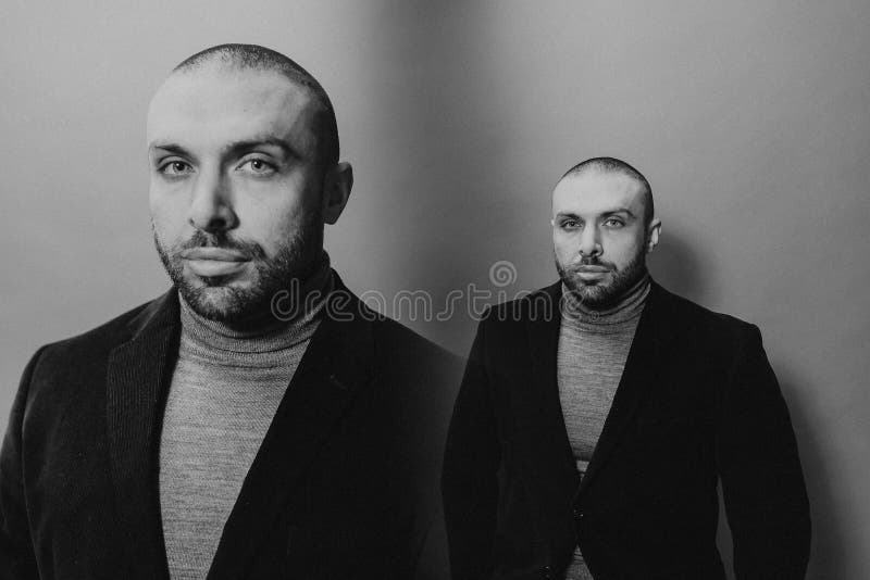 Small or Big. Monochrome Double Exposure with a Young Man Stock Image ...