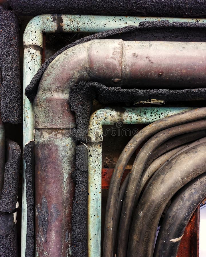 Small And Big Old Cables And Pipes In A Building Stock Image - Image of ...