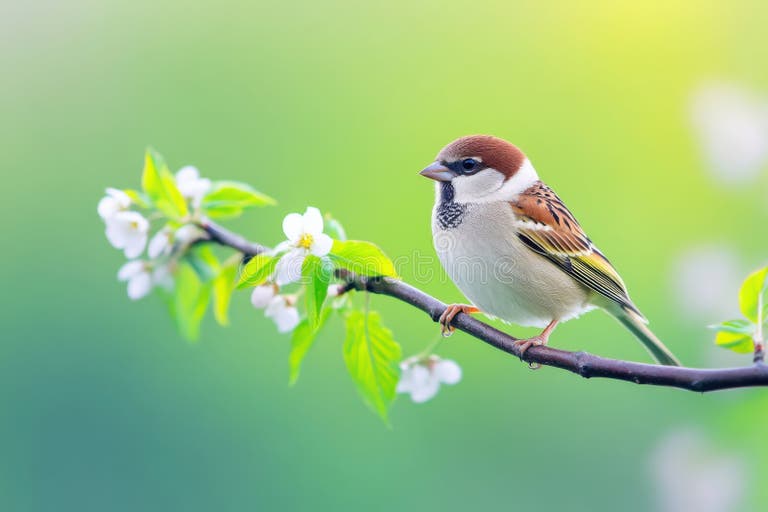 Small Bird Gathers Nesting Materials while Perched on Branch with ...