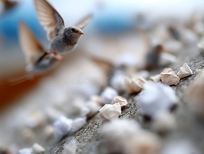 A Small Bird Flying Over a Pile of White Cotton Stock Photo - Image of ...