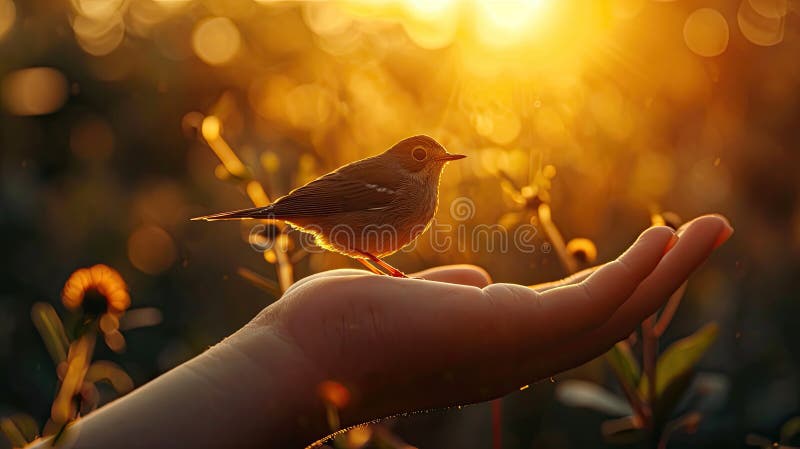 Small Bird Perched on Hand stock illustration. Illustration of small ...
