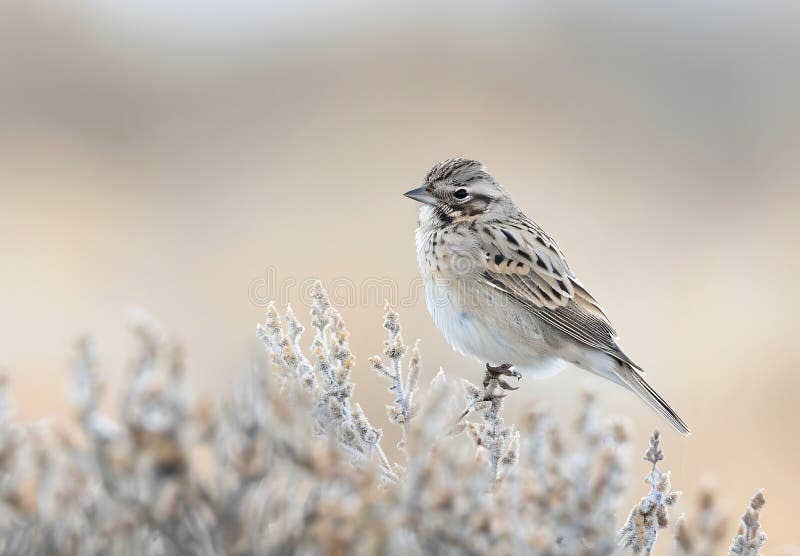 Small Bird Perched on Shrub in Open Field Stock Illustration ...
