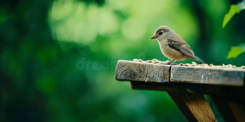 A Small Bird is Perched on a Wooden Table Stock Illustration ...