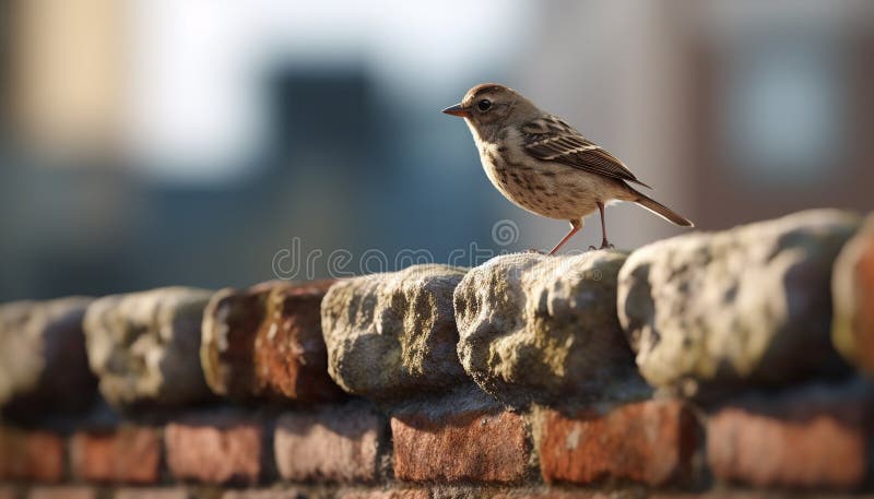 Small Bird Perching on Fence, Feathers Ruffled, Watching Surroundings ...