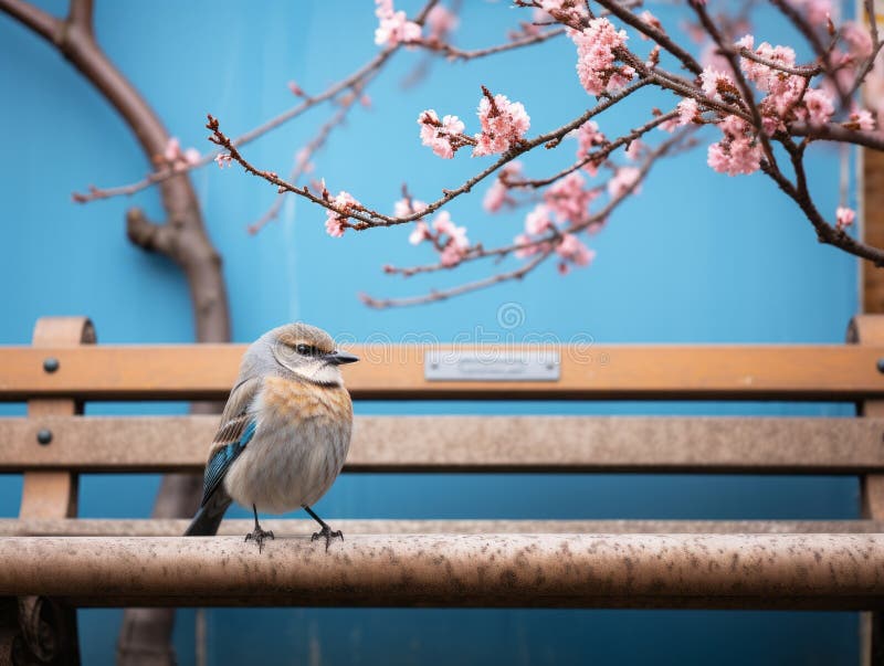 A Small Bird is Sitting on a Bench Stock Illustration - Illustration of ...