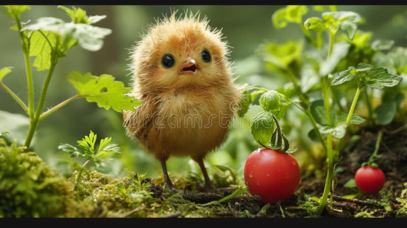 A Small Bird Standing Next To a Tomato Plant and Some Leaves, AI Stock ...