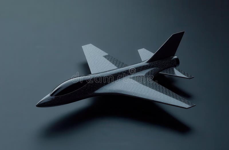 Small Black Carbon Fiber Airplane on Black Background Stock ...