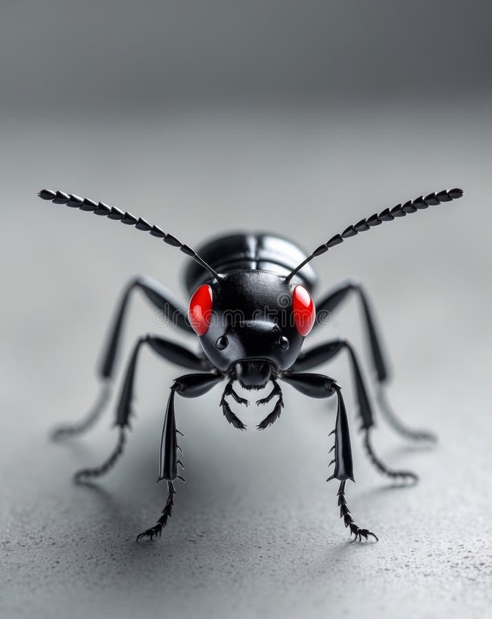 A Small Black Insect with Red Eyes Sitting on the Ground Stock Photo ...
