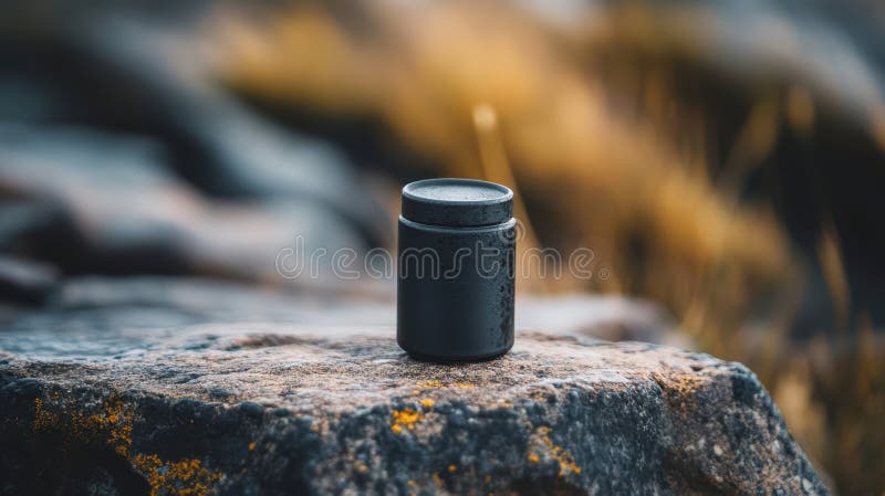 A Small Black Jar Positioned on a Stone Surface Stock Illustration ...