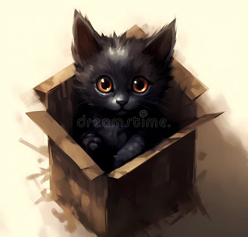 A Small Black Kitten in a Cardboard Box, Generated by AI, Generative ...