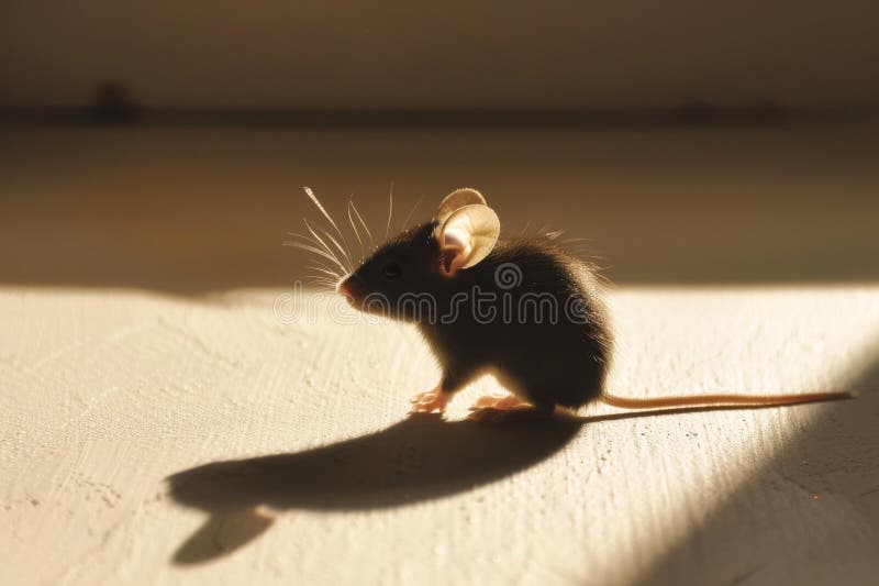 A Small Black Mouse is Sitting on a White Surface Stock Illustration ...