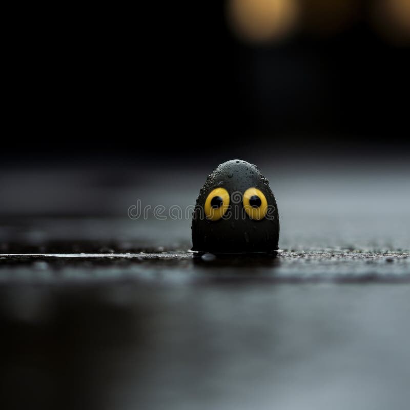 A Small Black Object with Yellow Eyes, AI Stock Image - Image of ...
