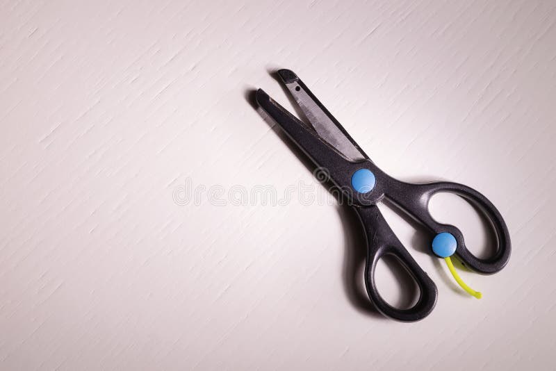 Small Black Scissors on White Table Stock Photo - Image of still, used ...
