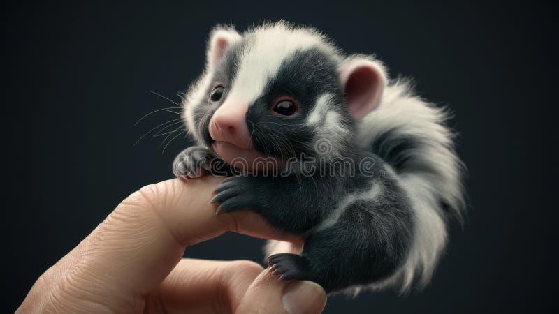 A Small Black and White Skunk Sitting on a Finger, AI Stock Photo ...