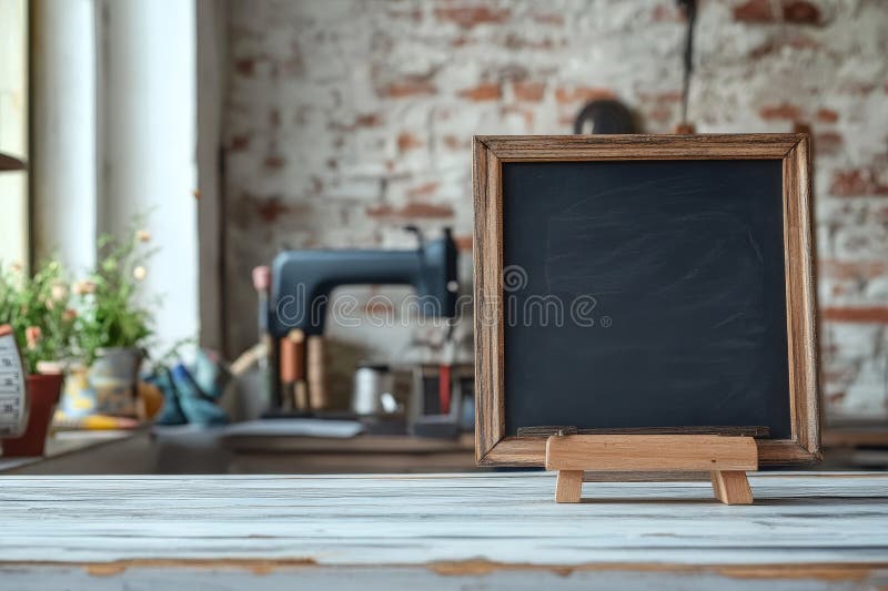 Small Blackboard Mockup in Cozy Sewing Studio - Design for Craft Projects, Card, Poster Stock ...