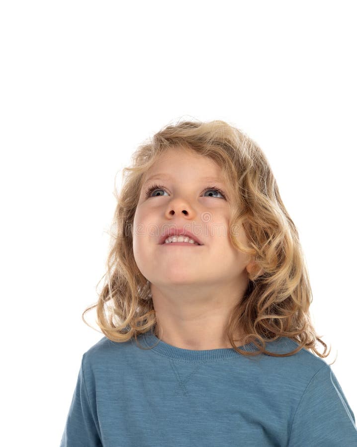 Small Blond Child Imagining Something Stock Photo - Image of childhood ...