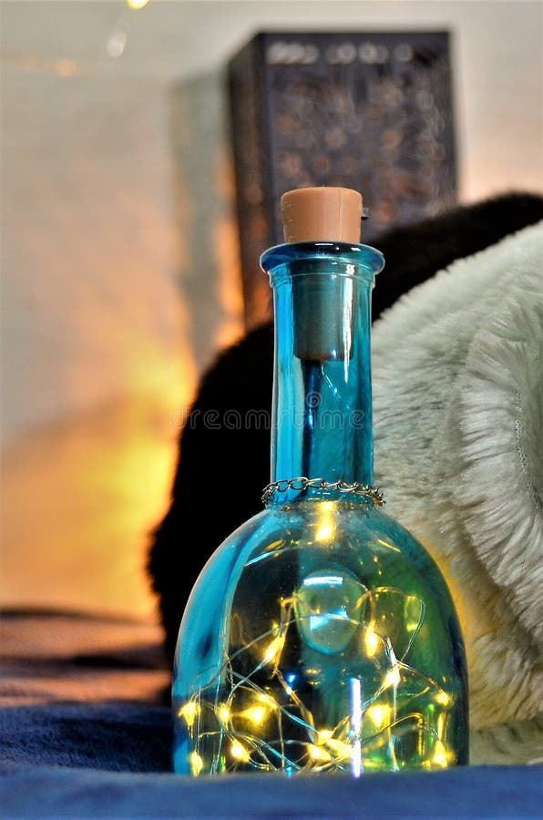 A Blue Bottle with Led Lights Stock Photo - Image of lights, atmosphere ...