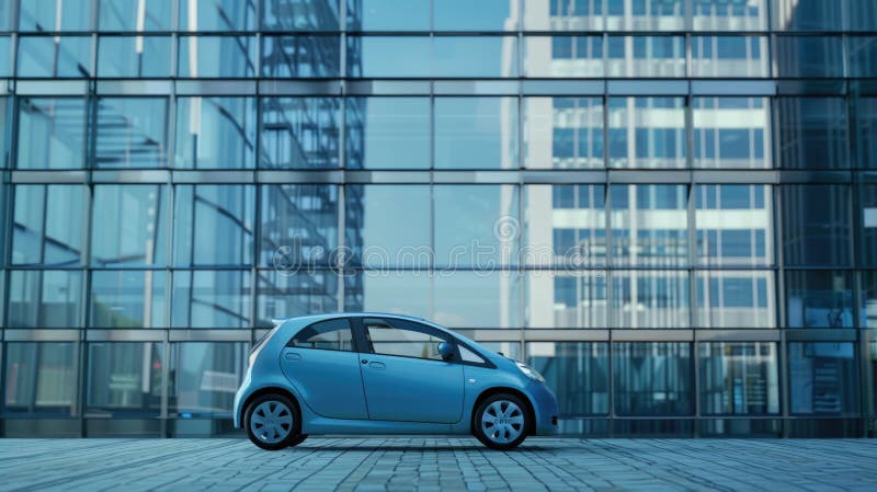 Small Blue Car Parked Front Modern Glass Building Stock Photos - Free ...