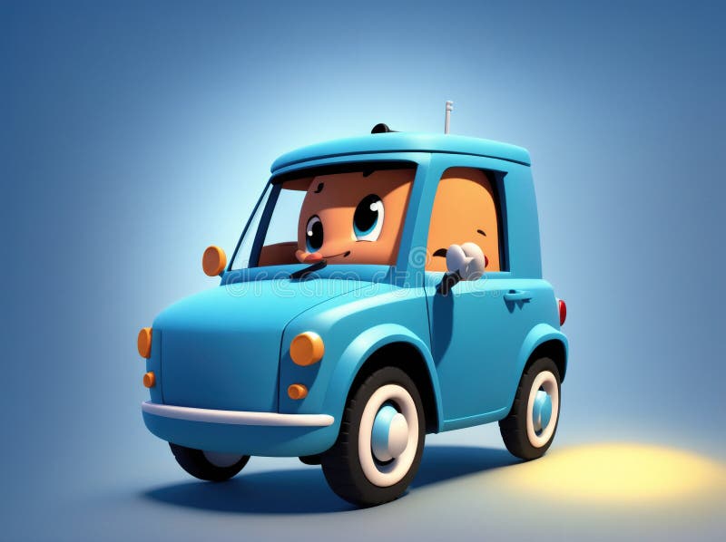 A Small Blue Car with a Smiling Face on the Front. Stock Image - Image ...