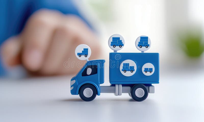 A Small Blue Delivery Truck Model with Transport Icons, Representing ...
