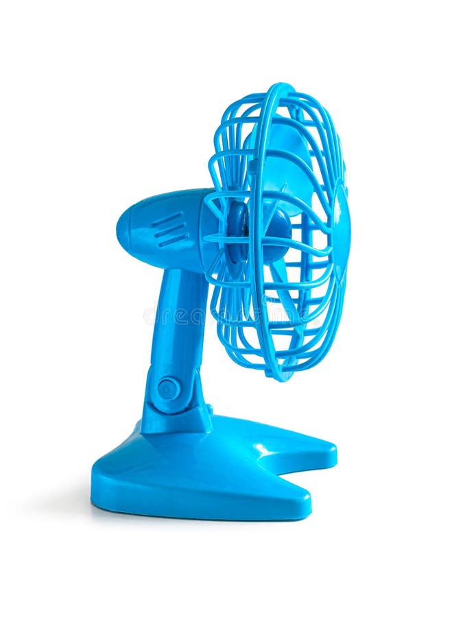 Small Blue Desk Fan, Side View, on White Background Stock Photo - Image ...