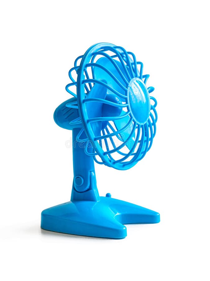 Small Blue Desk Fan, Side View, on White Background Stock Photo - Image ...