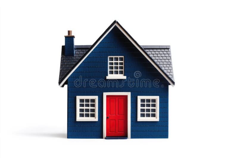 A Small Blue House with a Red Door is Pictured on this Image Stock ...