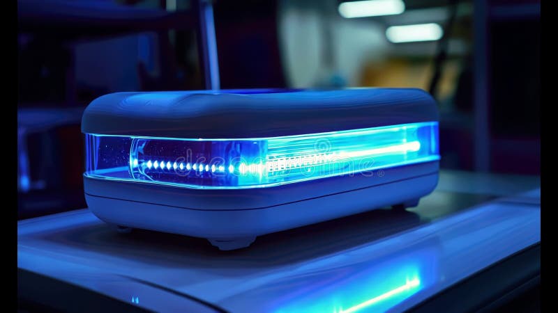 A Small, Blue Light Sits Alone on a Table, Waiting for Attention Stock ...