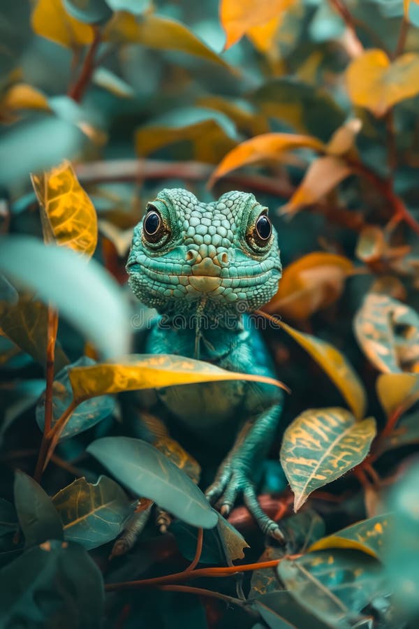 A Small Blue Lizard Sitting on Top of a Tree Branch. Generative AI ...