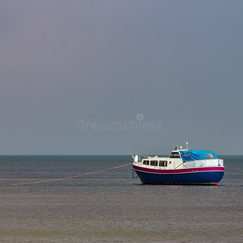 Small blue passenger ship stock photo. Image of water - 112140004