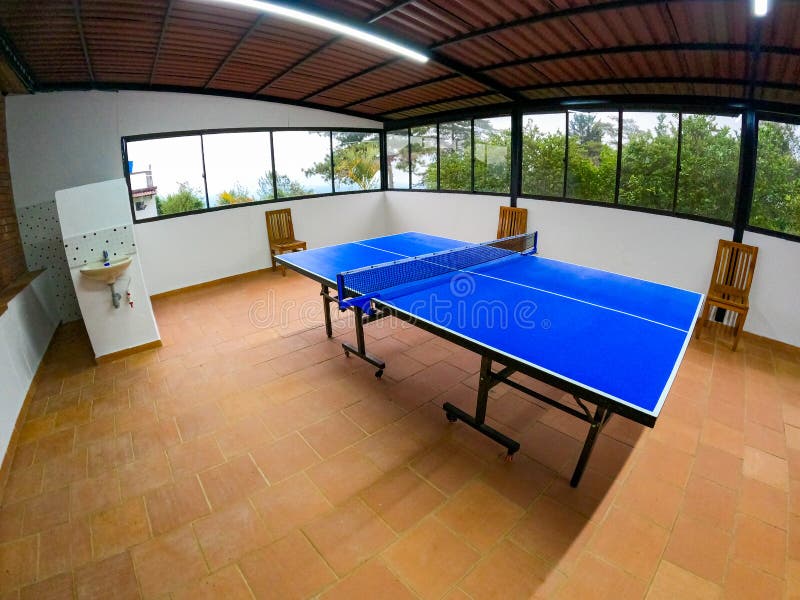 Small blue ping pong table stock photo. Image of competition - 254096582
