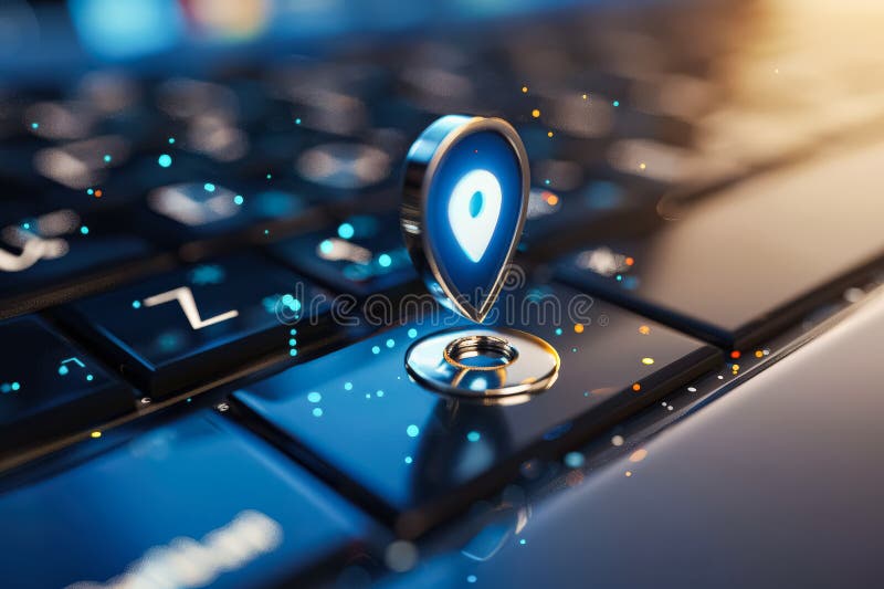 A Small Blue and Silver Key with a Blue Dot on it is on a Keyboard ...