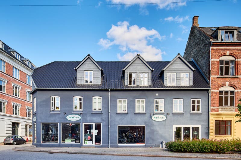 A Small Blue Store Building in the City in Denmark Editorial Stock ...
