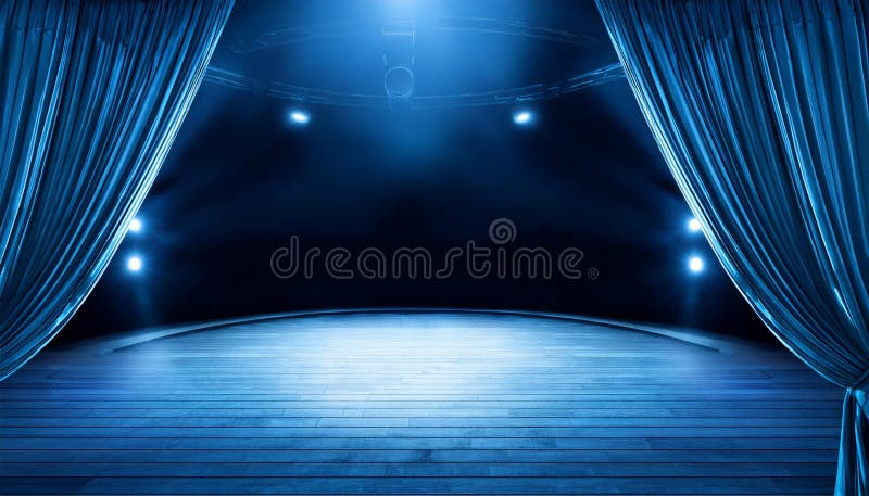 Small Blue Theater Stage Design with Empty Mock Up Place. Performance ...