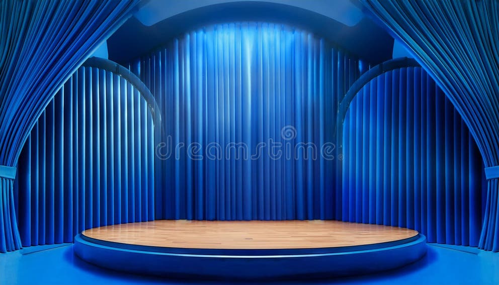 Small Blue Theater Stage Design with Empty Mock Up Place. Performance and Act Concept. 3D ...