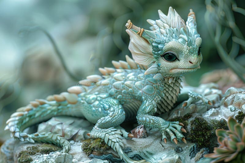 A Small, Blue and White, Dragon Figurine, with Delicate Details and a ...