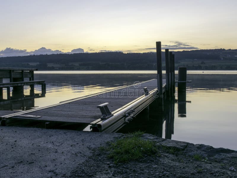 Small Boat Dock Early in the Morning before Sunrise Stock Image - Image ...