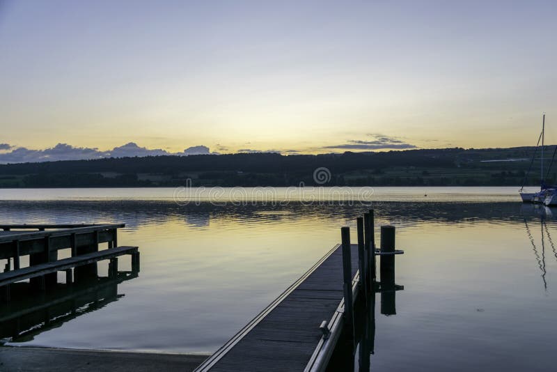 Small Boat Dock Early in the Morning before Sunrise Stock Image - Image ...