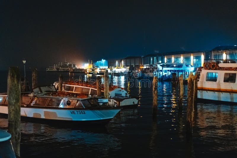 Small Boat at Night Channel Editorial Photo - Image of buildings ...