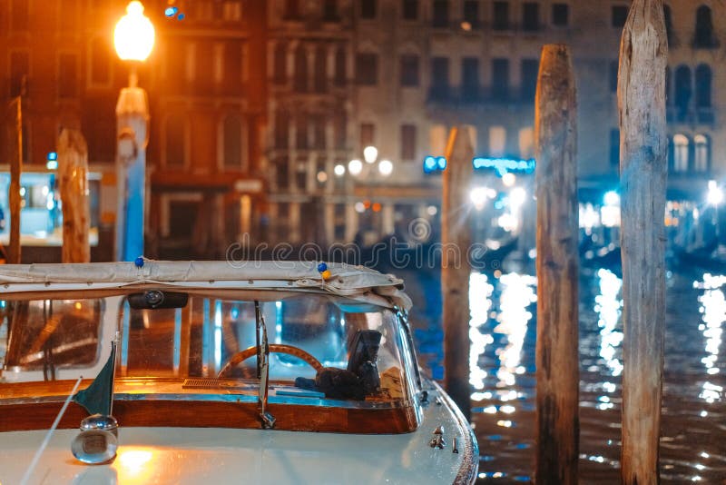 Small Boat at Night Channel Stock Image - Image of speedboat, channel ...