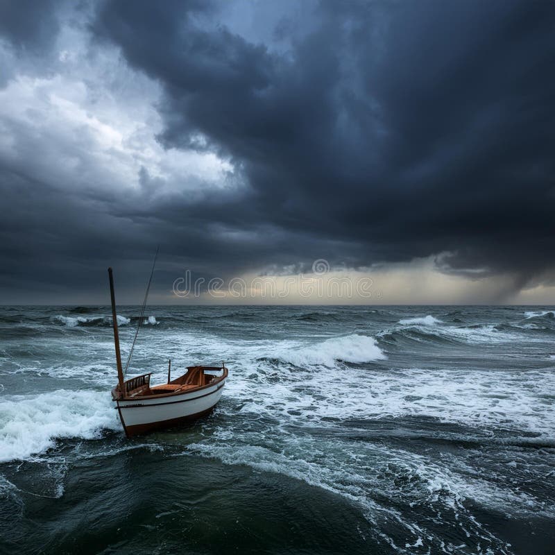 Small Boat in the Storm, AI Generated Stock Illustration - Illustration ...