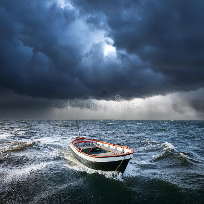 Small Boat in the Storm, AI Generated Stock Illustration - Illustration ...