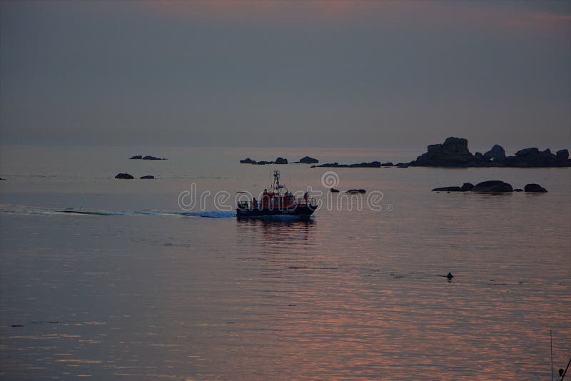 Small Boat in the Sea during the Sunset Stock Photo - Image of summer ...
