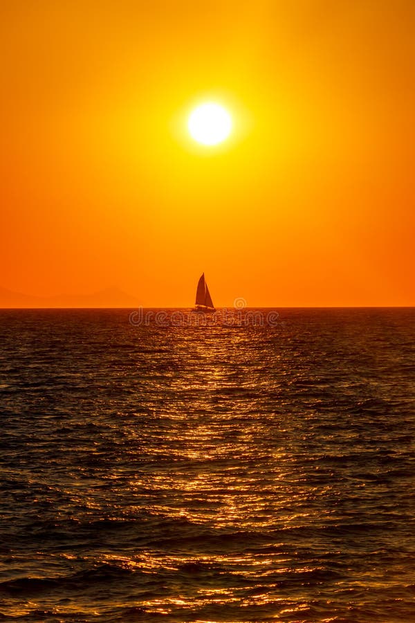 Small Boat on the Sea in Sunset Stock Image - Image of evening, ship ...