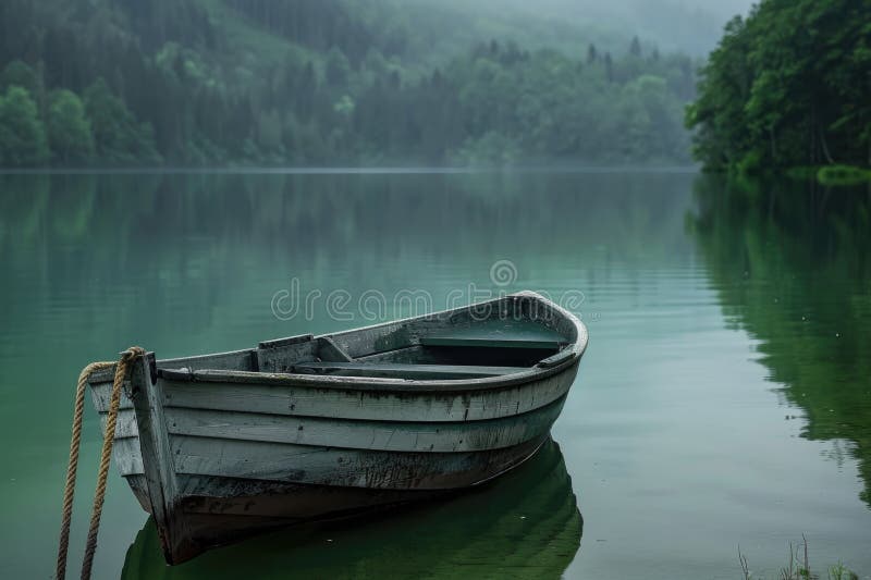A Small Boat Sits Peacefully on the Surface of a Calm Lake Stock Image ...