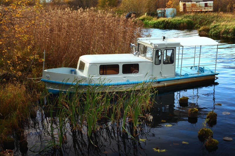 Small Boat Summer Landscape on the River Stock Image - Image of lake ...