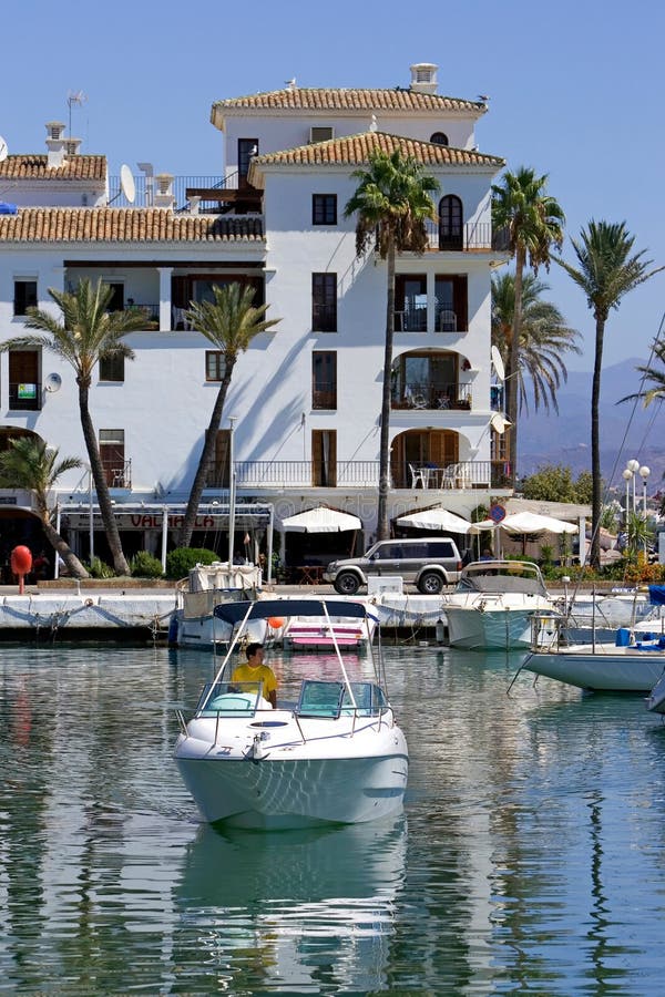 Boats and Yachts Moored in Duquesa Port in Spain on the Costa De Stock ...