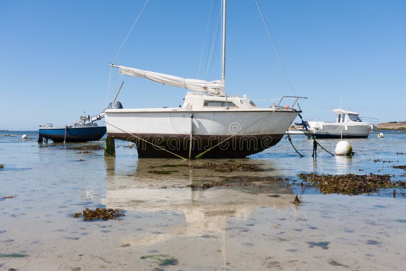 Boats at Ebb Tide in Bretagne, France Stock Photo - Image of boat ...