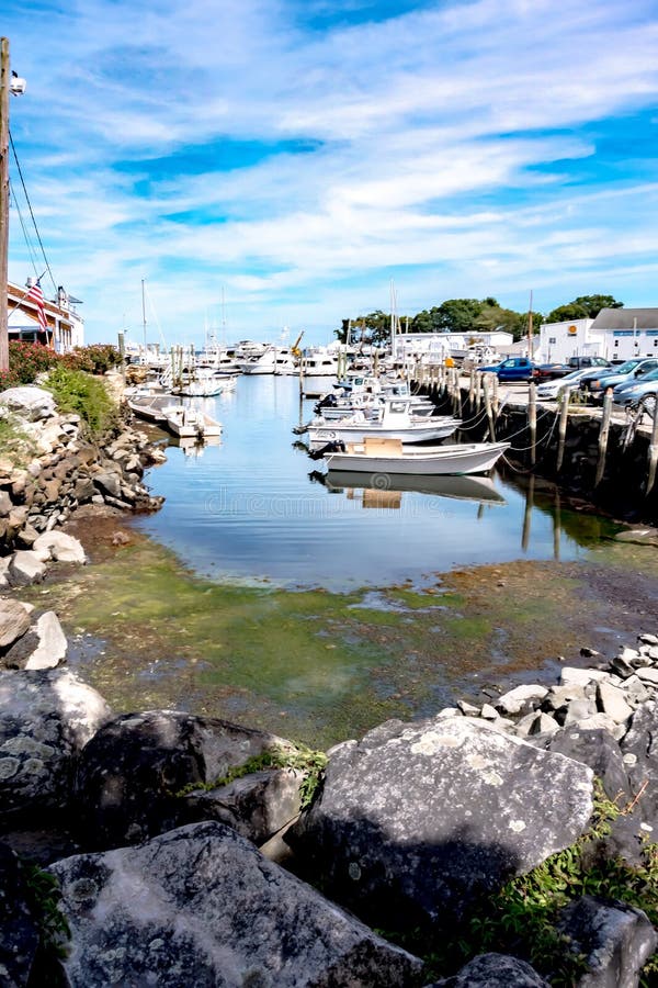 Small Boats Lining Waterfront in Wickford Cove Rhode Island Editorial ...