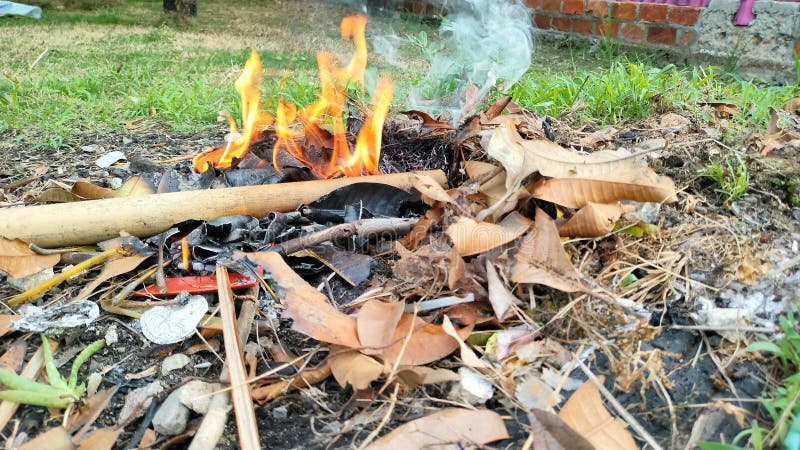 Small Bonfire with Dry Leaves and Small Twigs Stock Image - Image of ...